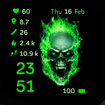 Neon Green Skull by Innovative Clocks | Fitbit App Gallery