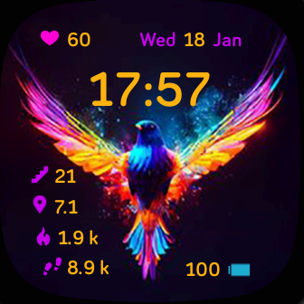 Colorful Bird by Innovative Clocks | Fitbit App Gallery