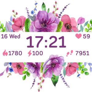 Pink and Purple flowers by Happy Clock Faces | Fitbit App Gallery