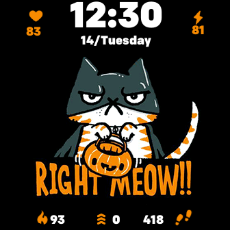 Grumpy cat for Halloween by Happy Clock Faces | Fitbit App Gallery